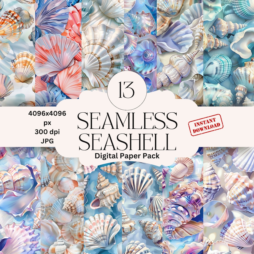 Seashell Seamless Digital Paper Set Junk Journal Paper Seashell ...
