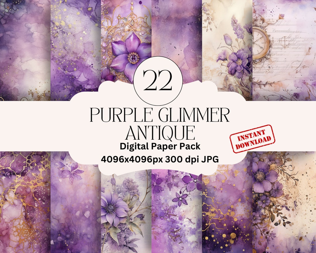 Purple Glimmer Digital Paper Set Junk Journal Printable Digital ...
