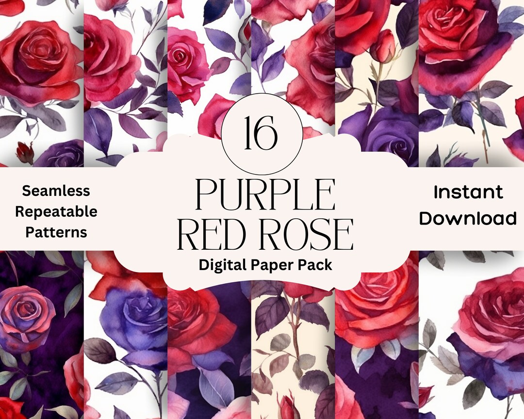 Purple Red Roses Digital Paper Set Junk Journal Roses Paper Printable ...