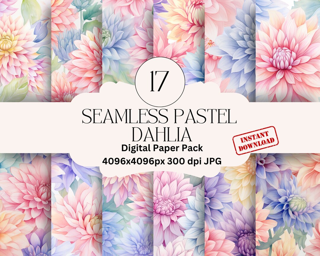 Watercolor Pastel Dahlias Digital Paper Set Spring Flowers Junk Journal ...