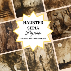 Watercolor Haunted Sepia Digital Paper Set Spooky Junk Journal ...
