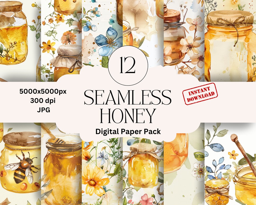 Honey Digital Paper Set Instant Download Scrapbooking Bee Junk Journal ...