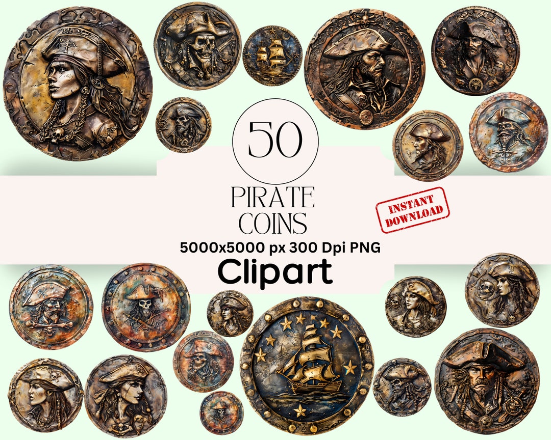 Pirate Coins Clipart Graphics Bundle PNG Instant Download Scrapbooking ...