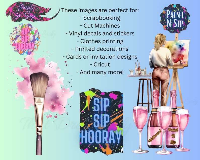 Paint N Sip Clipart Graphics Bundle PNG Instant Download - Etsy