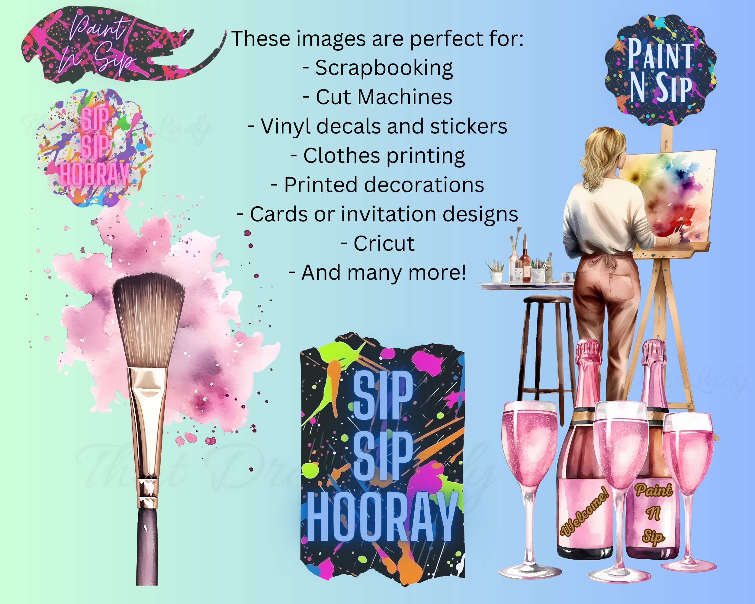 Paint N Sip Clipart Bundle: Scrapbooking & Junk Journal (digital ...