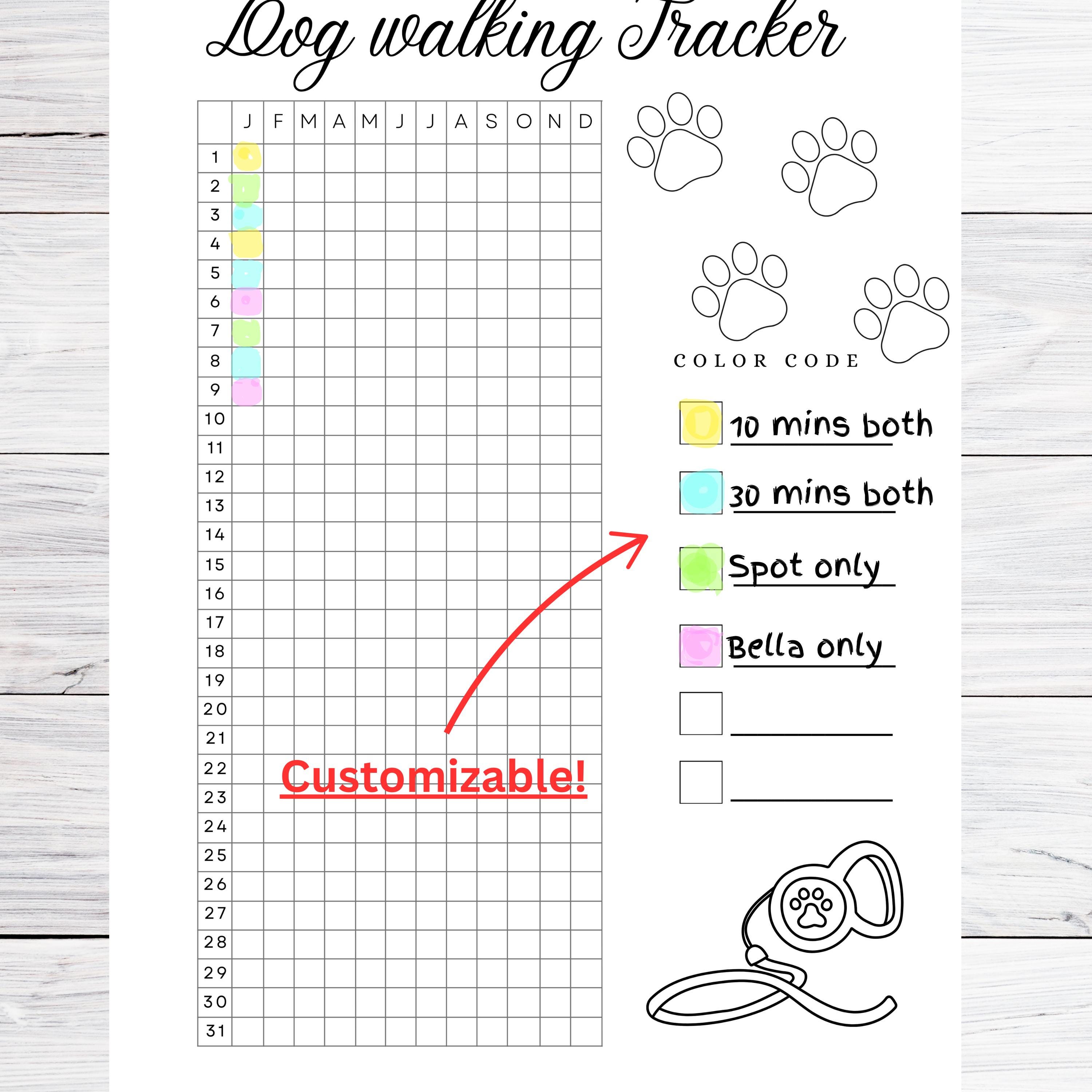 Dog Walking Tracker Printable Dog Walking Log Printable Dog Walking ...