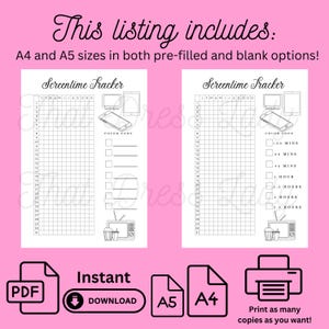 Screen Time Tracker Printable A5 A4 Journal Page Planner Page Yearly ...