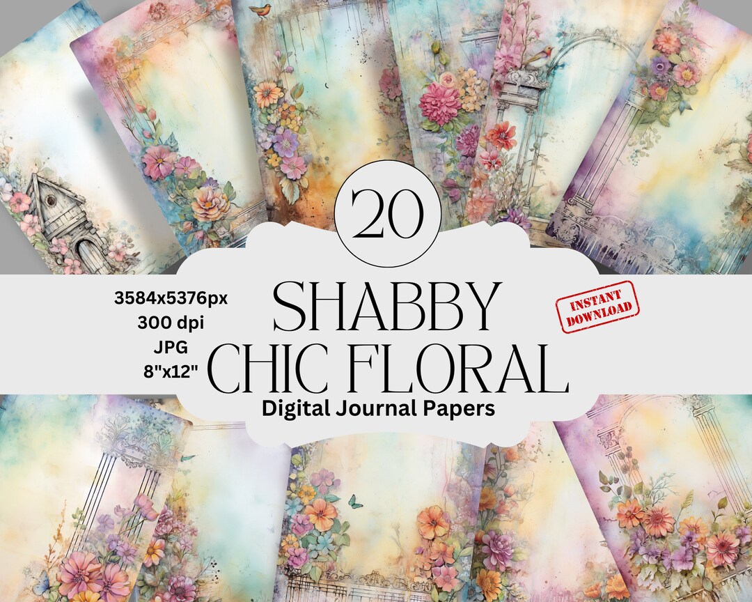 Distressed Floral Digital Journal Paper Set Junk Journal Paper ...