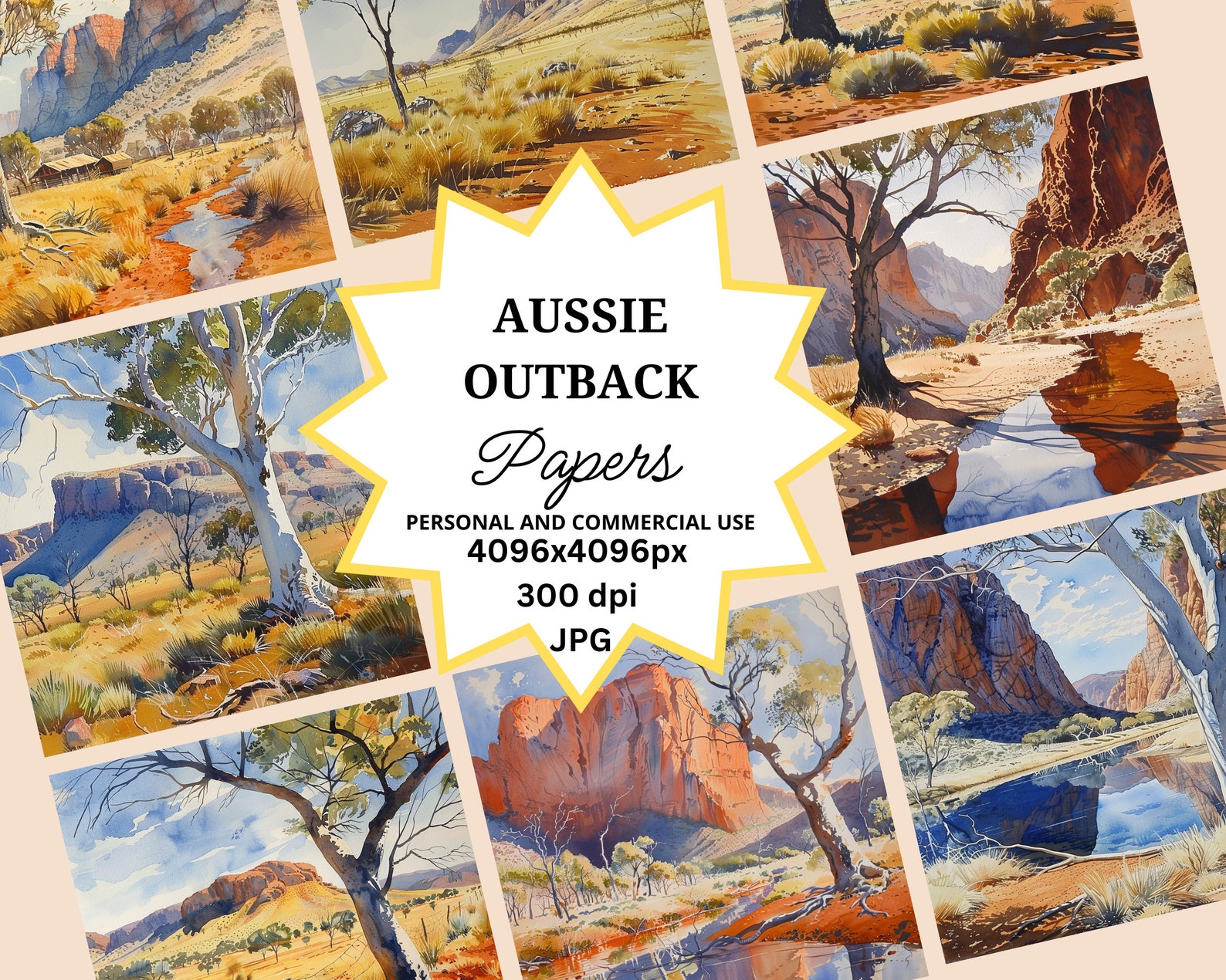Watercolor Australian Outback Digital Paper Set Junk Journal Paper ...