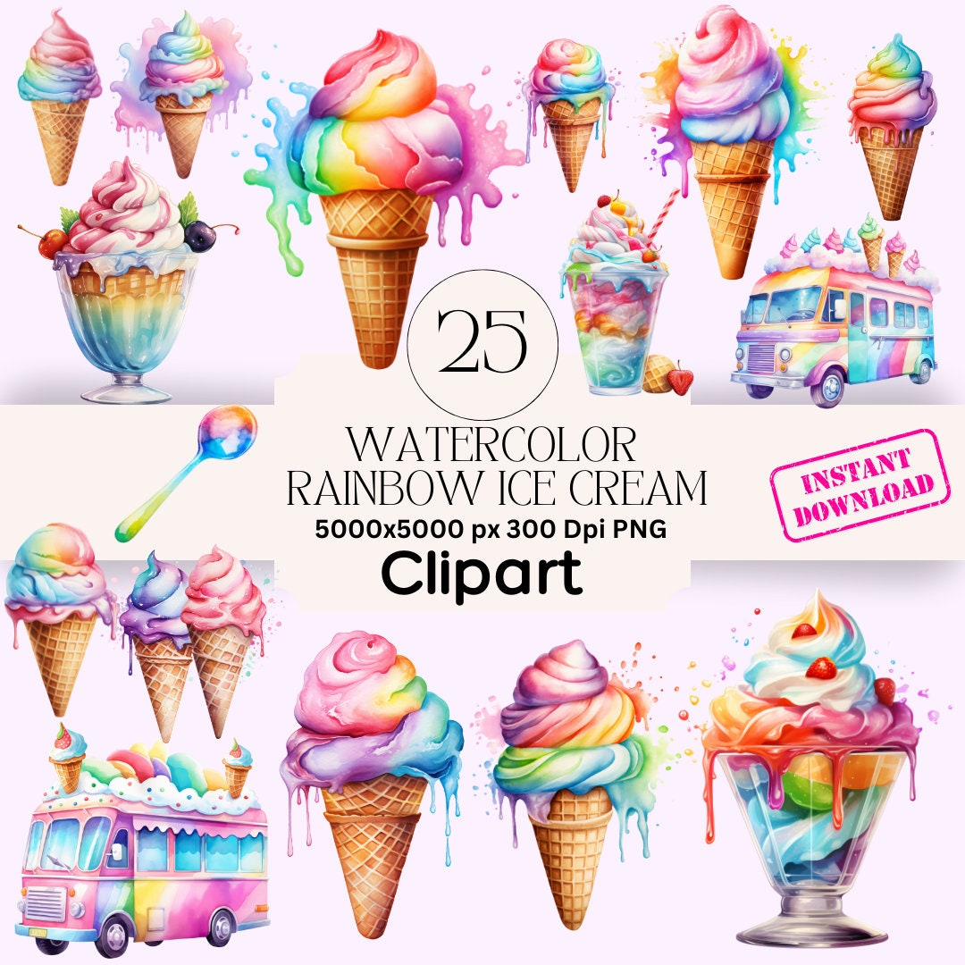Watercolor Ice Cream Clipart Graphics Bundle PNG Instant Download ...