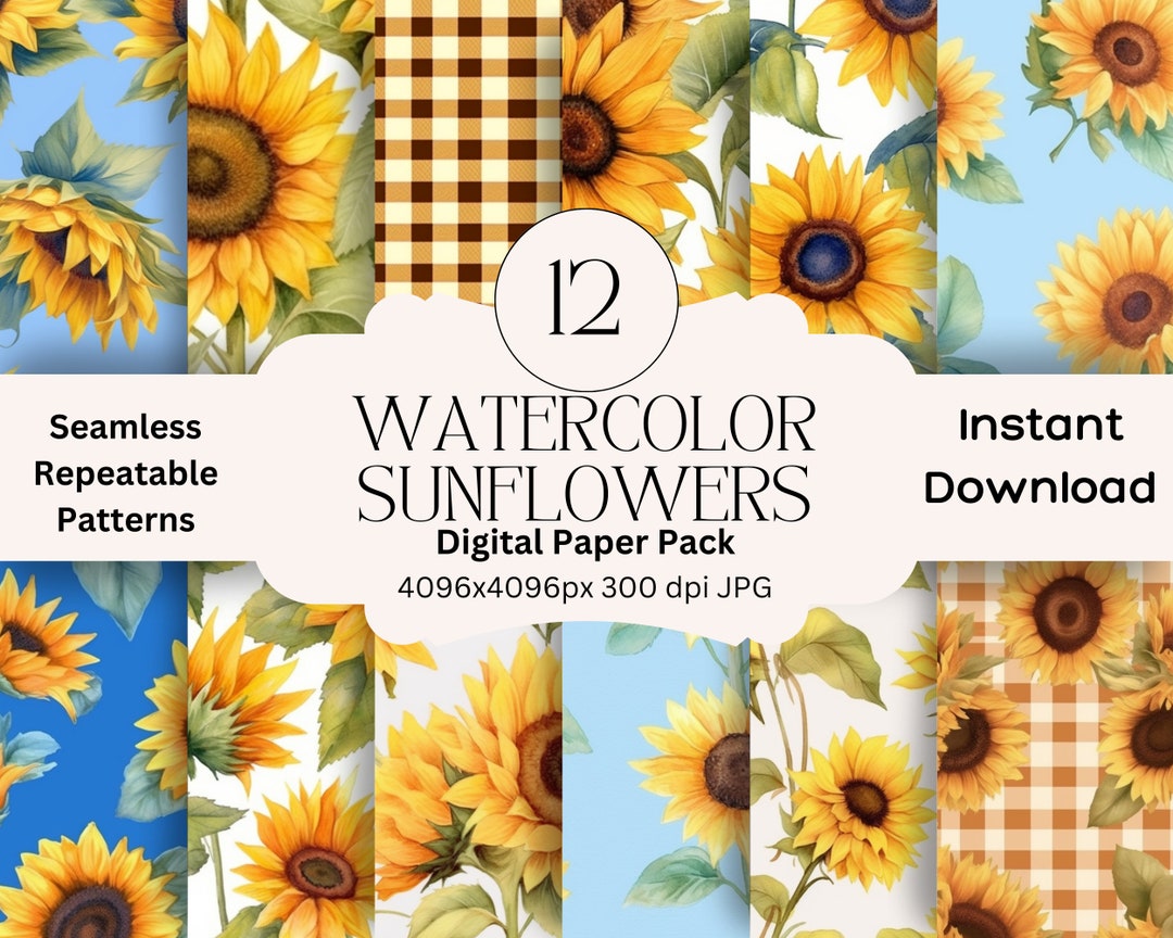 Watercolor Sunflowers Digital Paper Set, Spring Flowers Junk Journal ...
