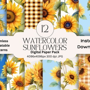 Watercolor Sunflowers Digital Paper Set, Spring Flowers Junk Journal ...