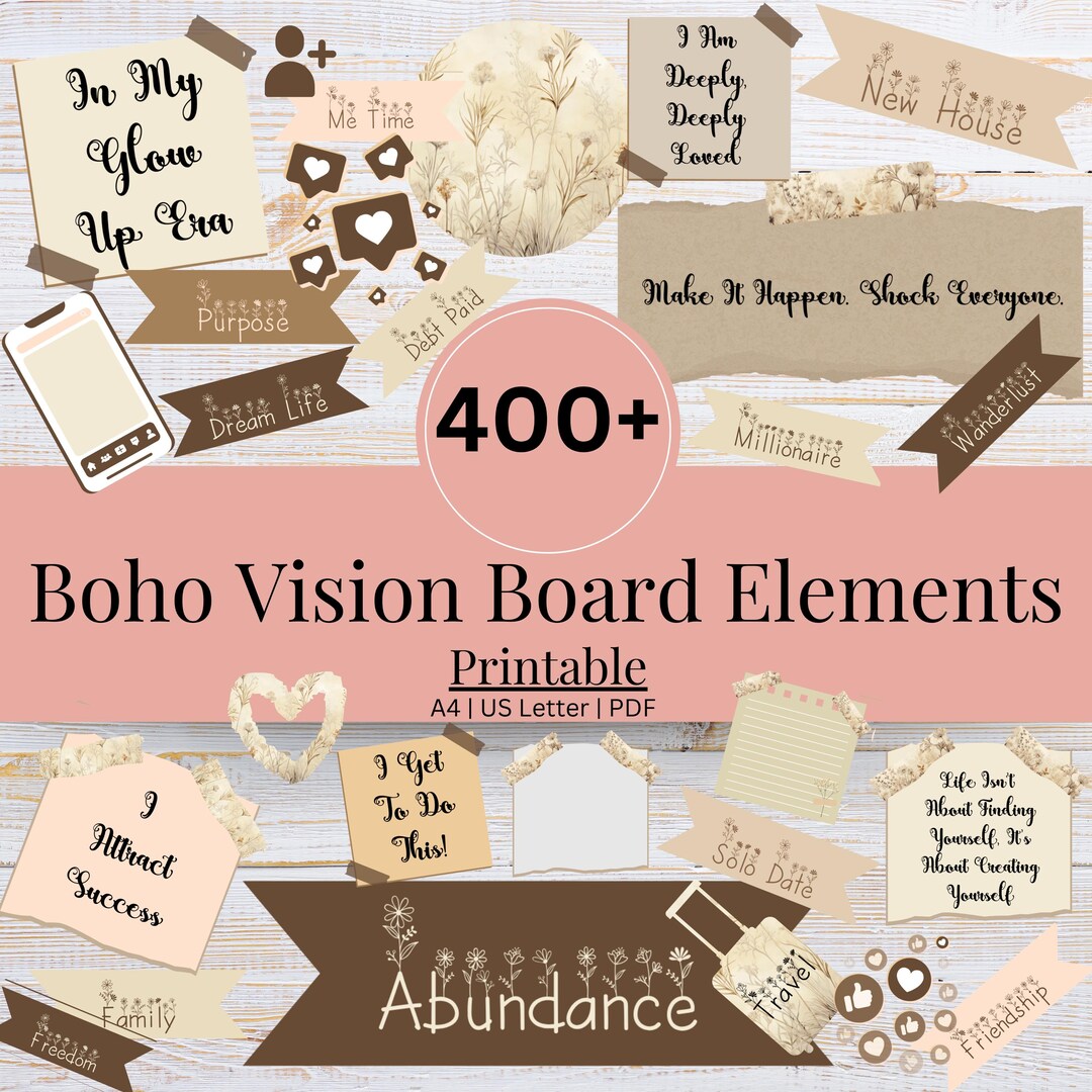 Boho Vision Board Printables: Manifesting Kit (a4/letter PDF) 2026 Goal ...