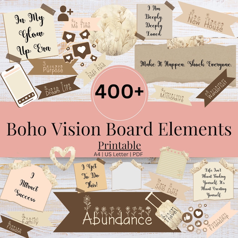 Boho Vision Board Printables: Manifesting Kit (a4/letter PDF) 2026 Goal ...