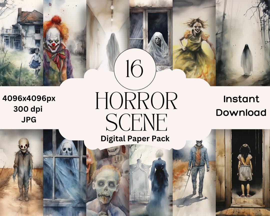 Watercolor Horror Scene Digital Paper Set: Spooky Scrapbook (digital ...