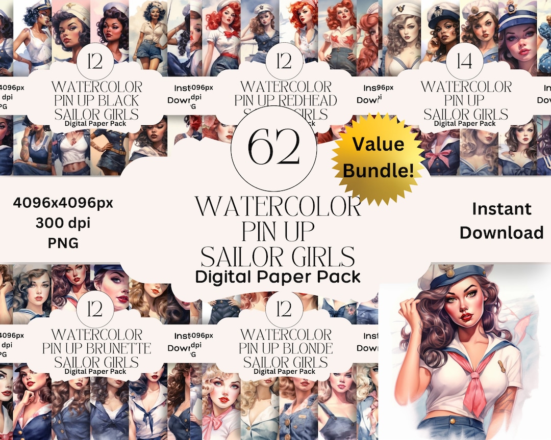 Sailor Pin up Girls Digital Paper: 1950s Retro Graphics (digital ...