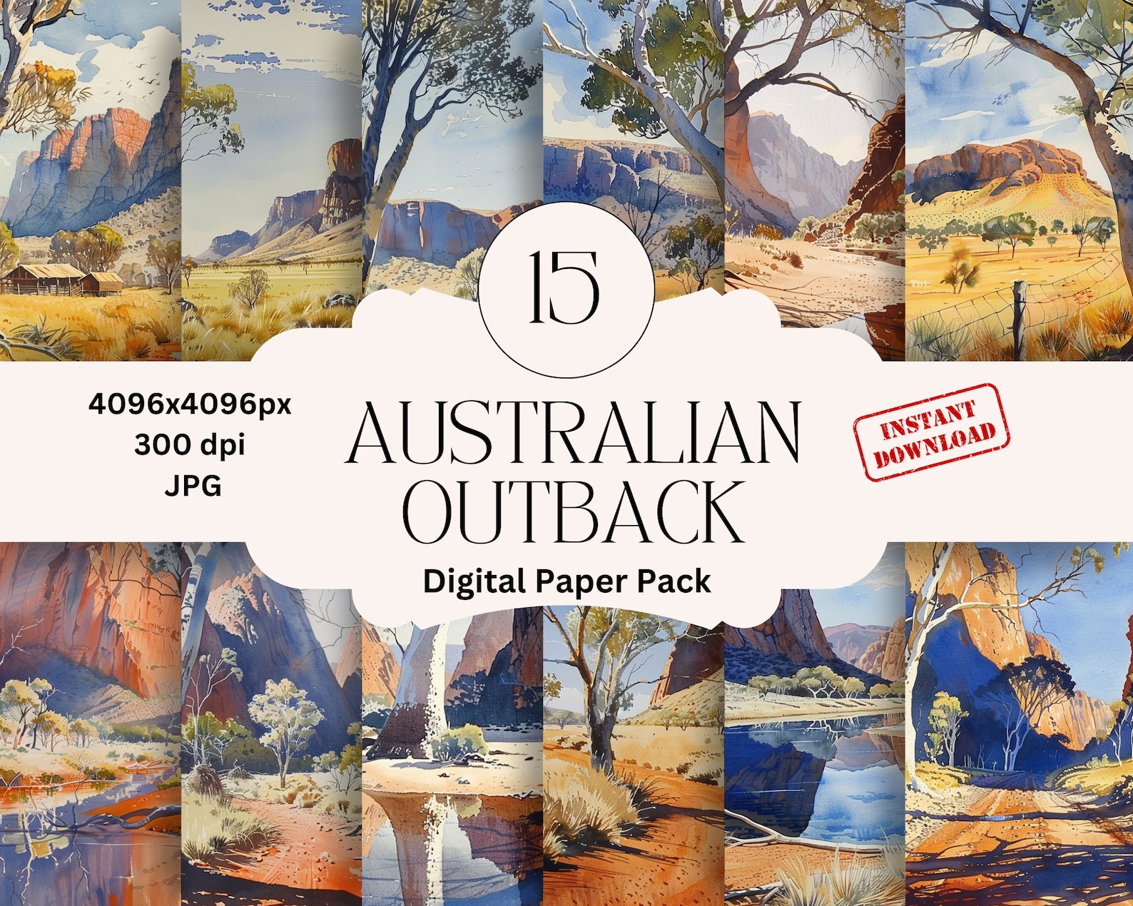 Watercolor Australian Outback Digital Paper Set Junk Journal Paper ...