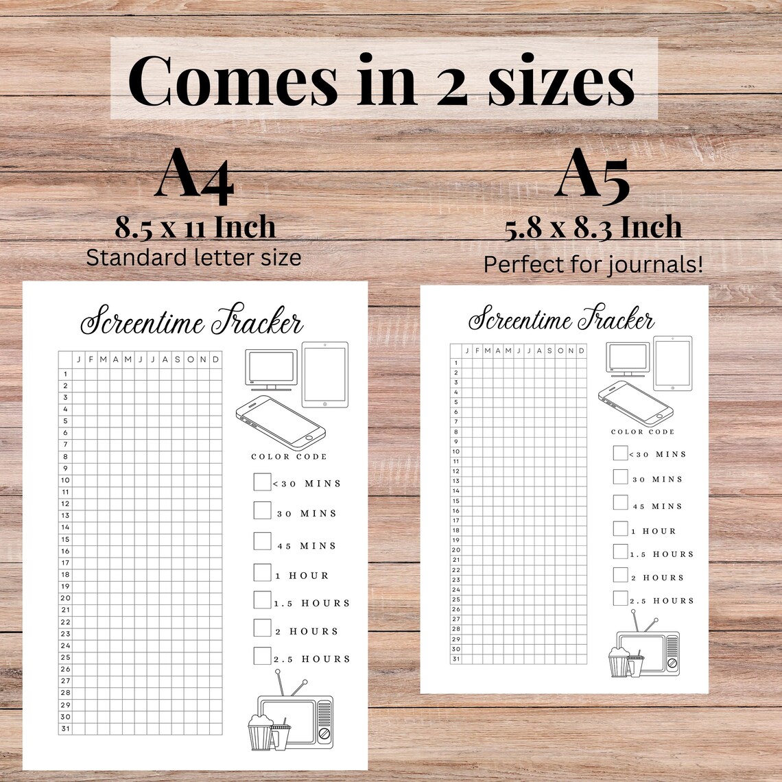 Screen Time Tracker Printable A5 A4 Journal Page Planner Page Yearly ...