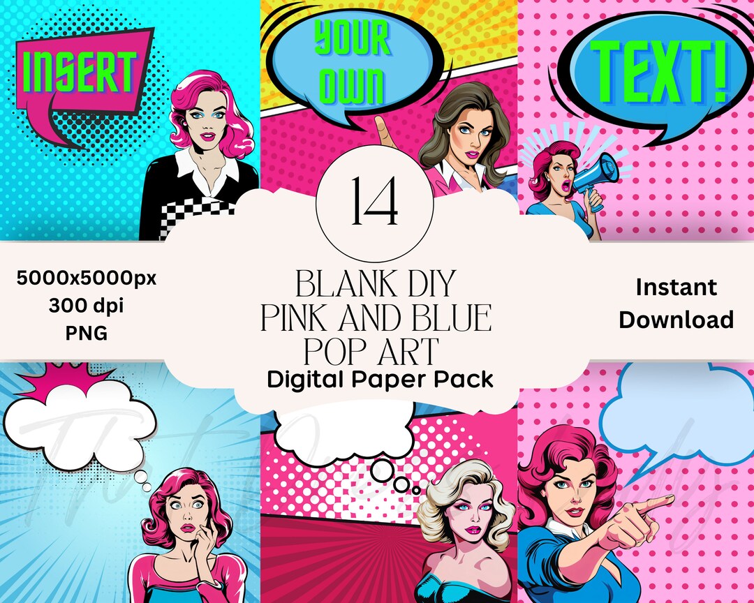 Pop Art Blank Speech Bubble Digital Paper Set Junk Journal Paper ...