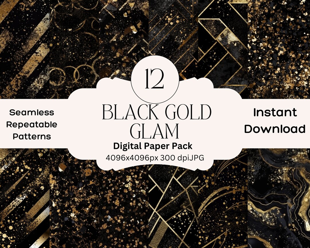 Black and Gold Glam Digital Paper Set Junk Journal Paper Printable ...