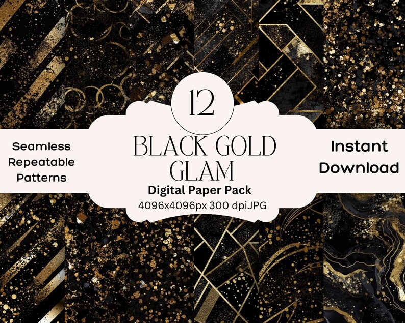 Black and Gold Glam Digital Paper Set Junk Journal Paper - Etsy