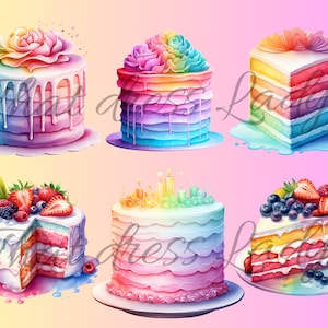Rainbow Cake Clipart Graphics Bundle PNG Instant Download Scrapbooking ...