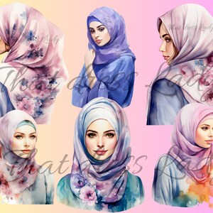 Watercolor Hijab Clipart Graphics Bundle PNG Instant Download ...