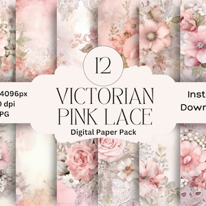 Vintage Victorian Lace Digital Paper Set Pink Floral Junk Journal Paper ...