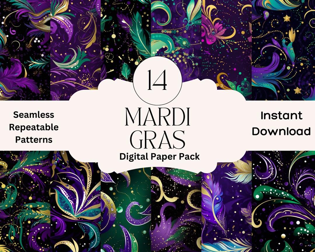 Mardi Gras Seamless Digital Paper Set Junk Journal Printable Digital ...