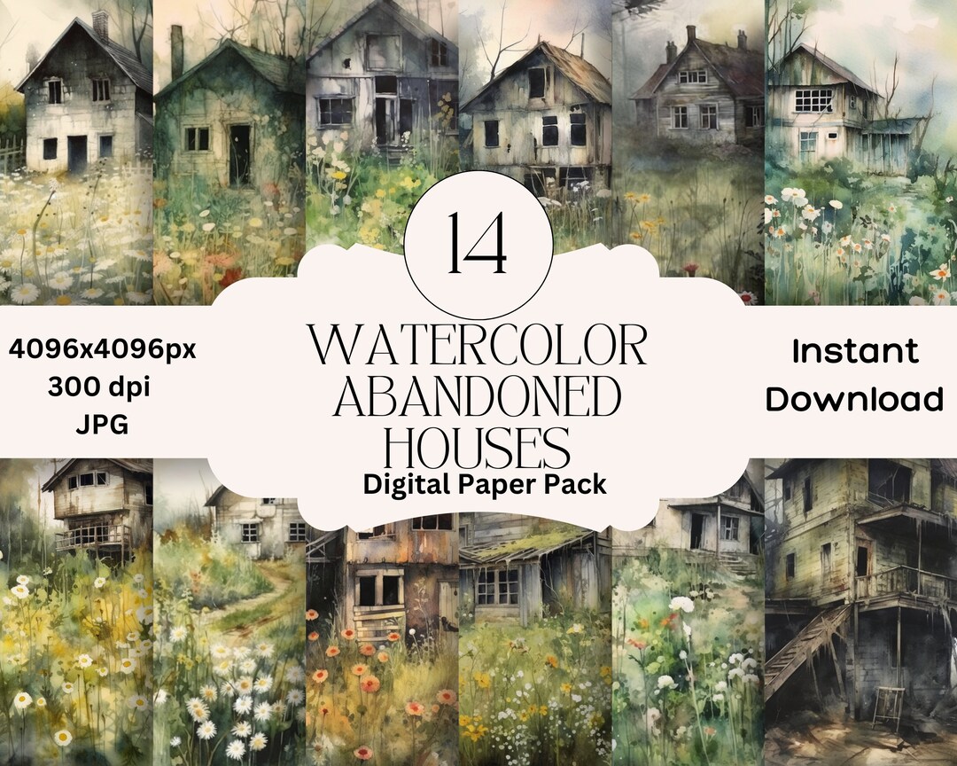 Watercolor Abandoned Houses Digital Paper Set Spooky Junk Journal ...