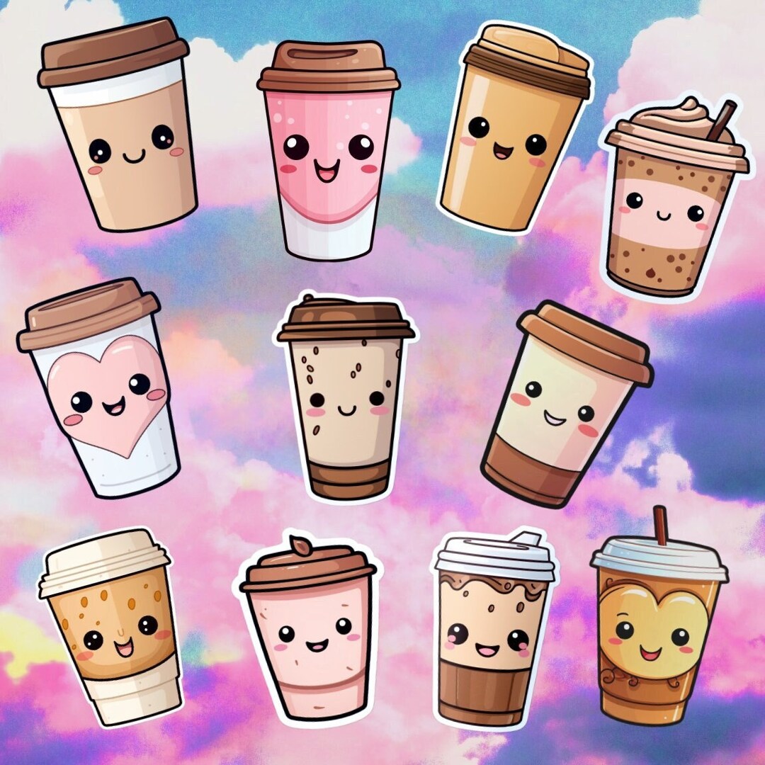 Kawaii Coffee Stickers, COLLECTION 1, Laminated, Vinyl Stickers, Laptop ...