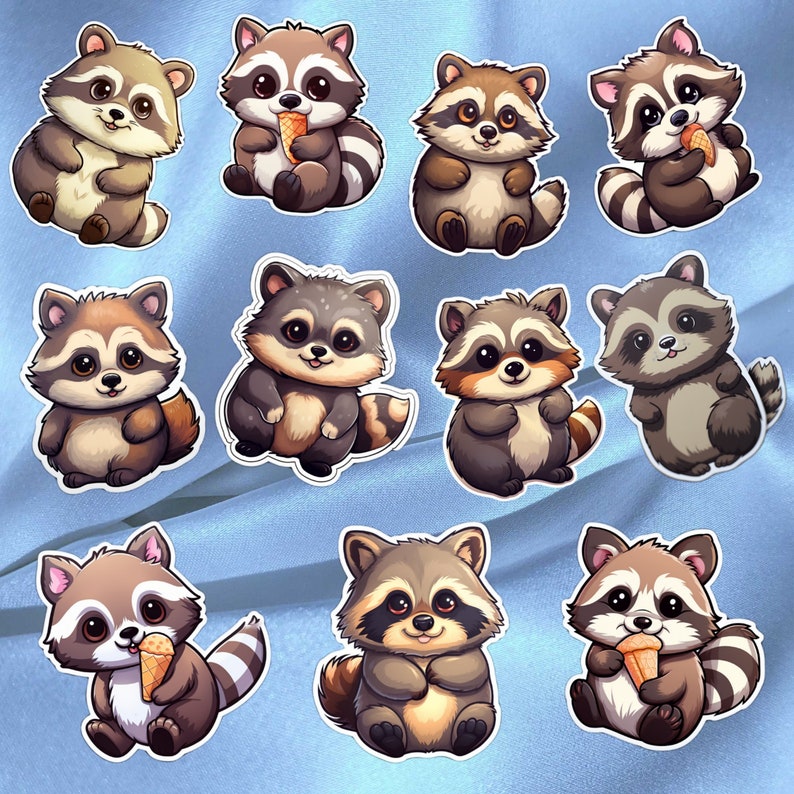 Kawaii Raccoon Stickers, Laminated, Vinyl Stickers, Laptop Decal, Phone ...