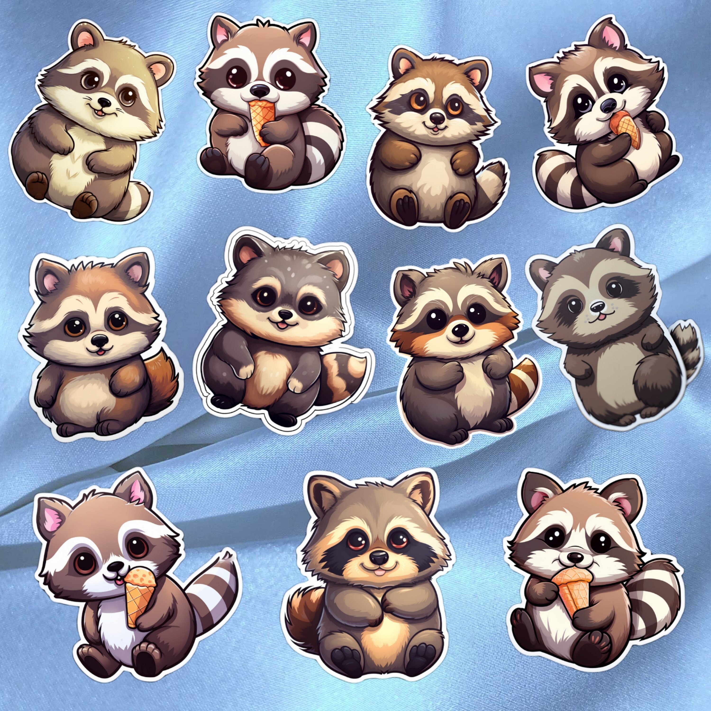 Kawaii Raccoon Stickers, Laminated, Vinyl Stickers, Laptop Decal, Phone ...