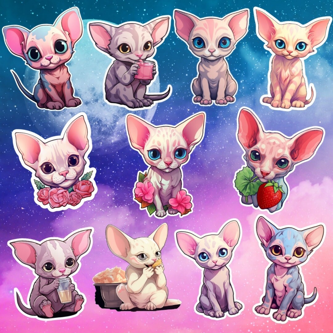 Kawaii Sphynx Cat Stickers, COLLECTION 2, Laminated, Vinyl Stickers ...