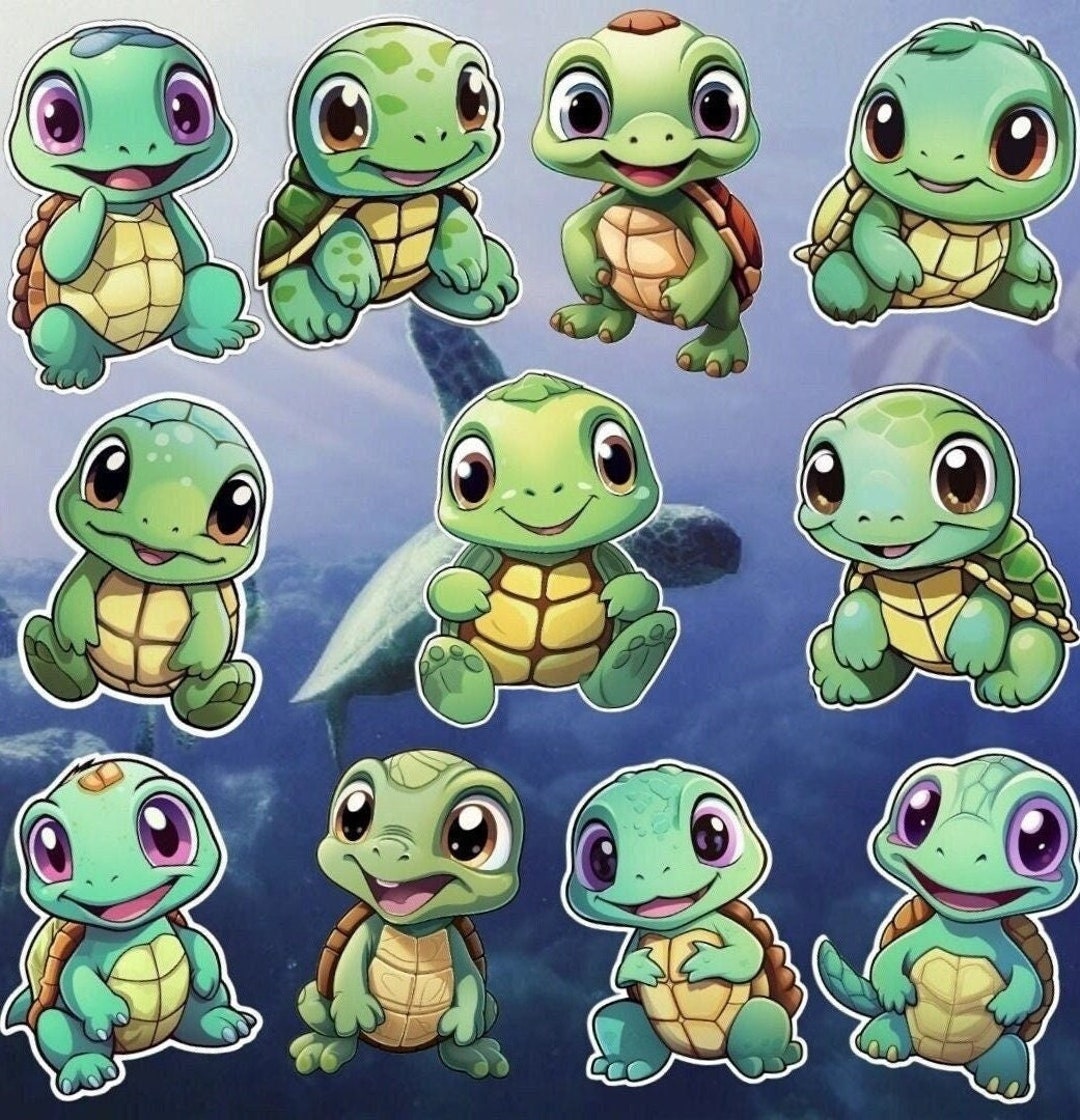 Kawaii Baby Turtle Stickers, Laminated, Vinyl Stickers, Laptop Decal ...