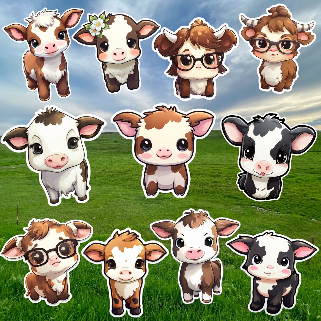 Kawaii Cow Stickers, Laminated, Vinyl Stickers, Laptop Decal, Phone ...