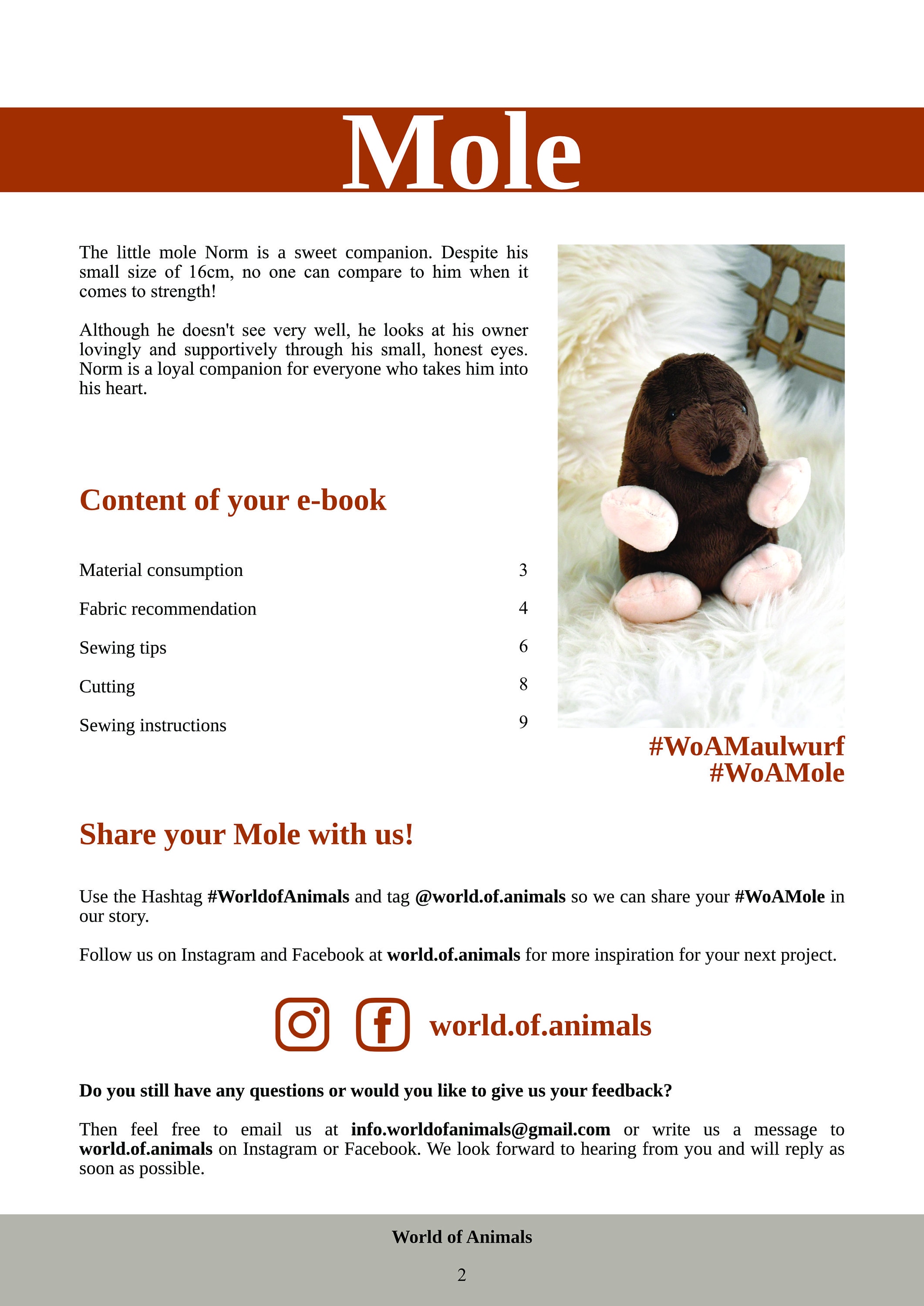 PDF Sewing Pattern - Mole Stuffed Animal/plush Toy - 16 Cm | ENGLISH - Etsy