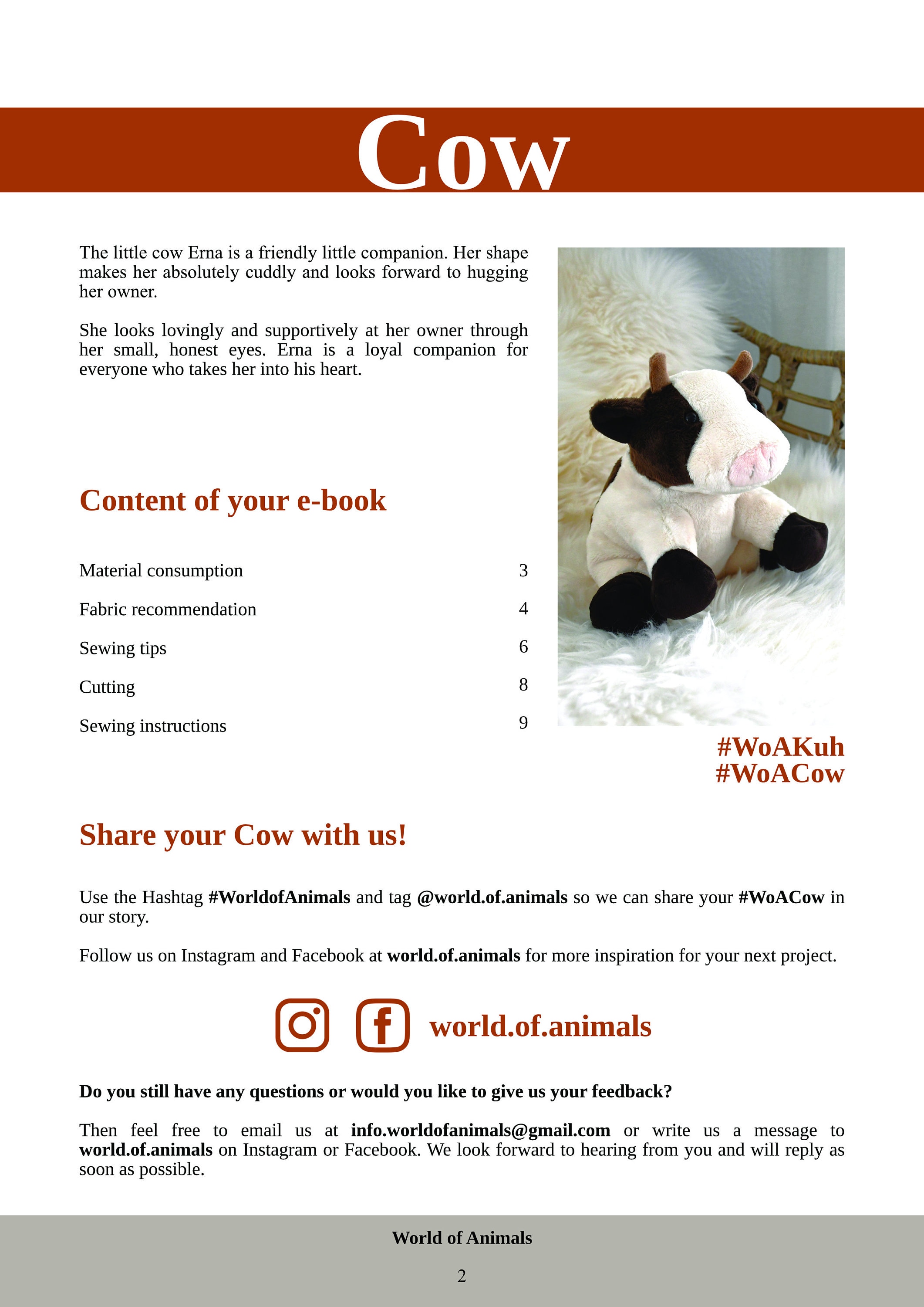 PDF Sewing Pattern - Cow Stuffed Animal/plush Toy - 22 Cm | ENGLISH - Etsy