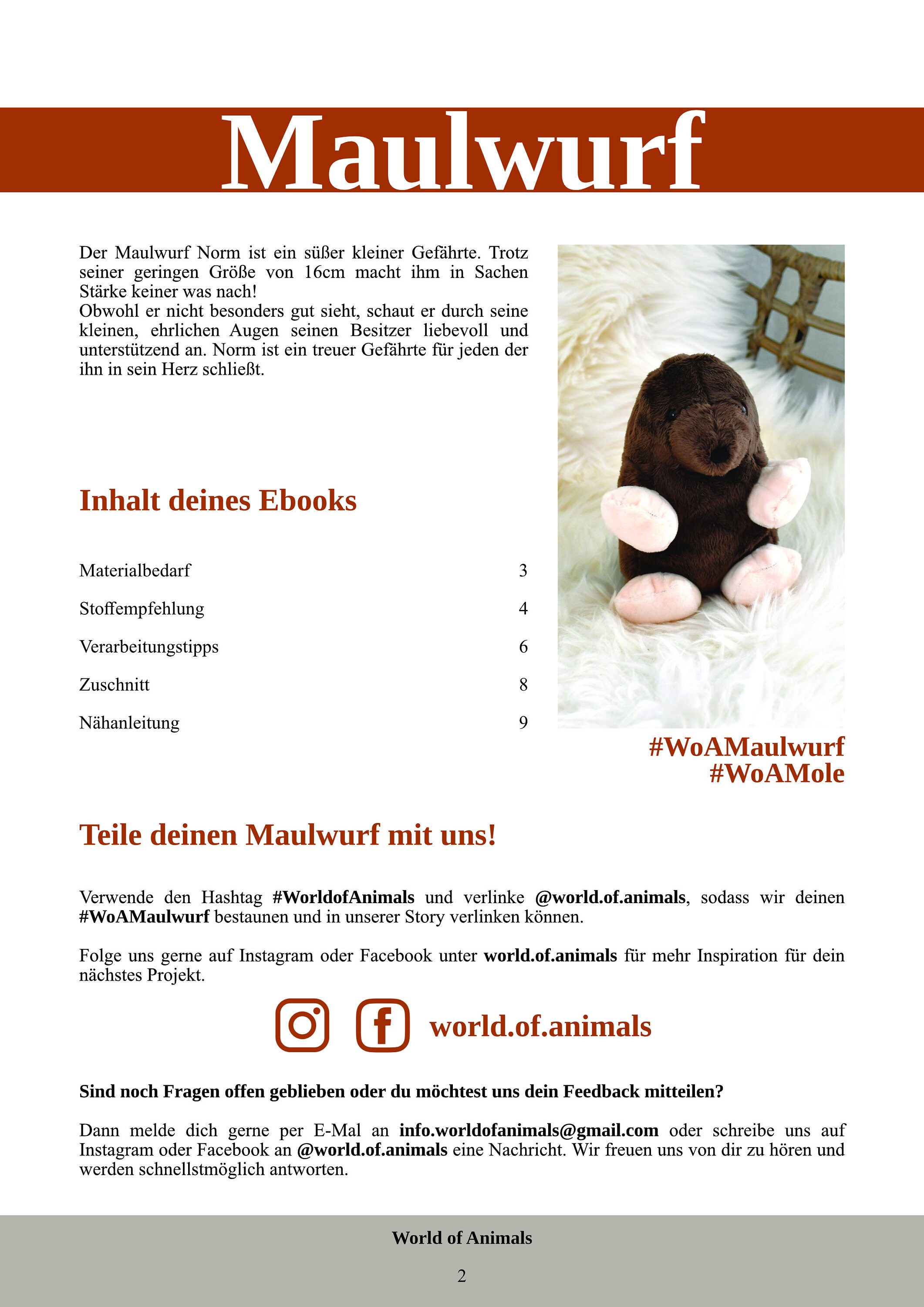 PDF Sewing Pattern Mole Plush Toy/cuddly Toy - 16 Cm | German - Etsy