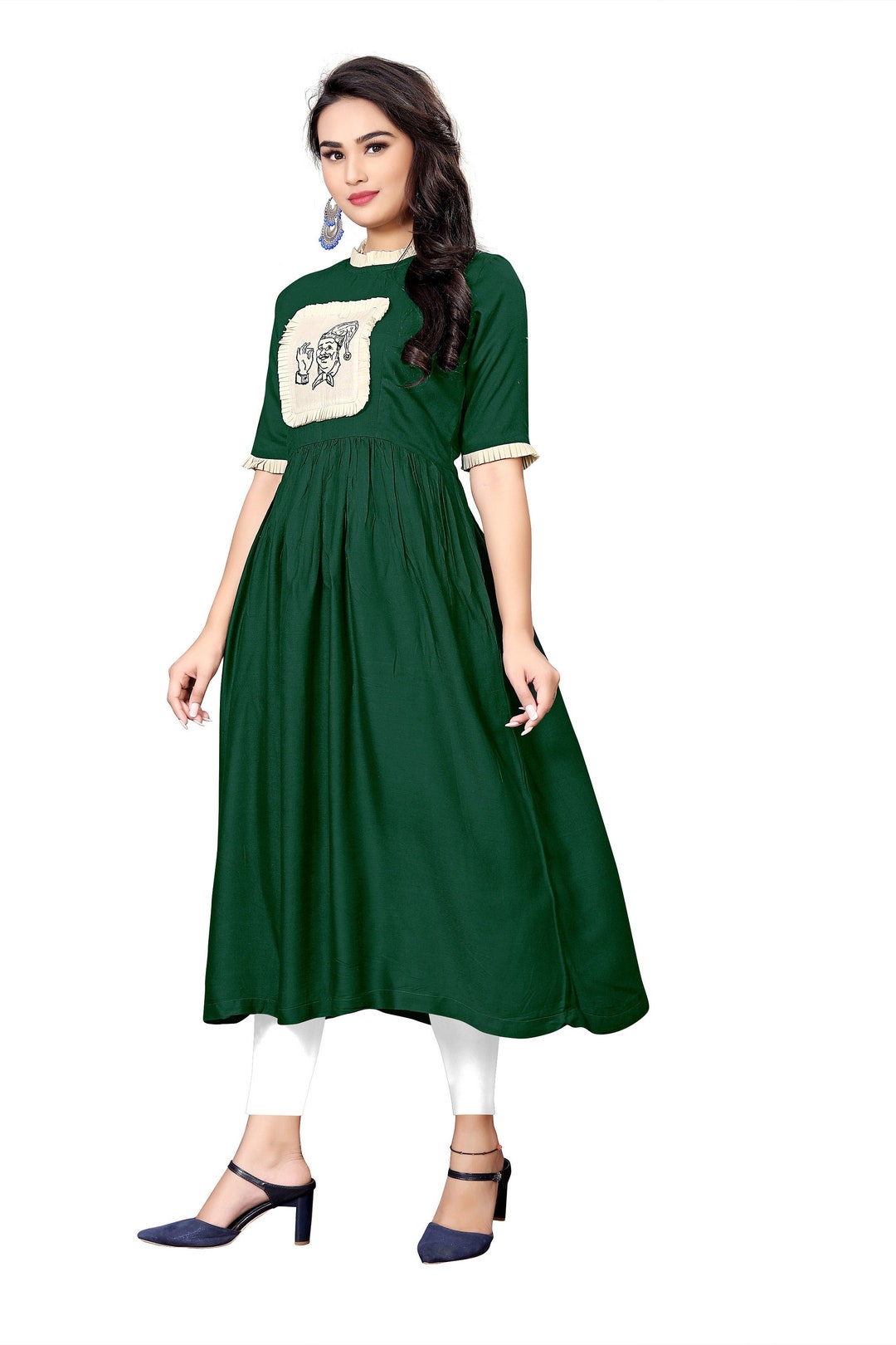 Patch Work Green Anarkali Kurti , Anarkali Length Kurti , Comfortable ...