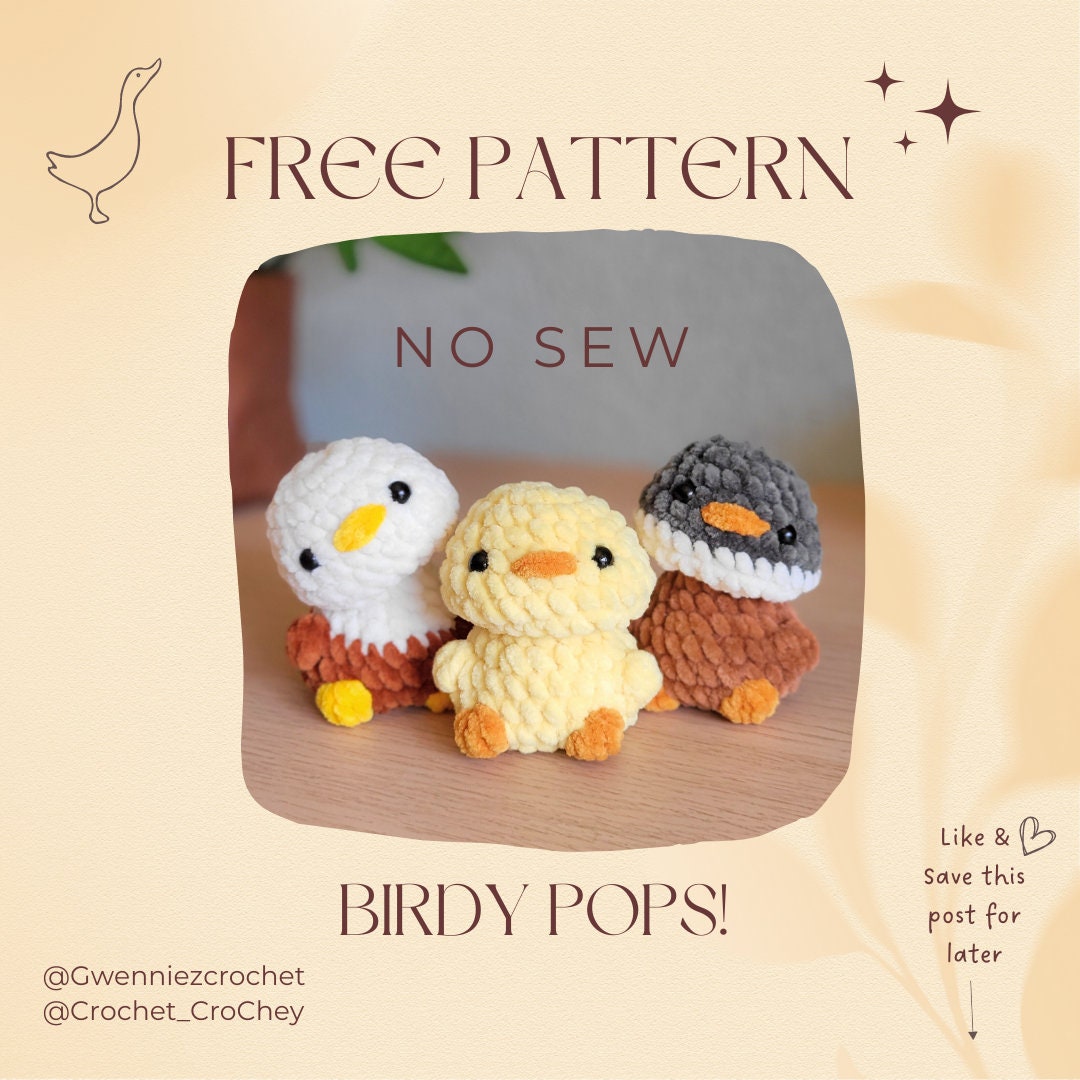 Birdy Pops Free NO-SEW Crochet Amigurumi PDF Pattern, Small Bird/duck ...