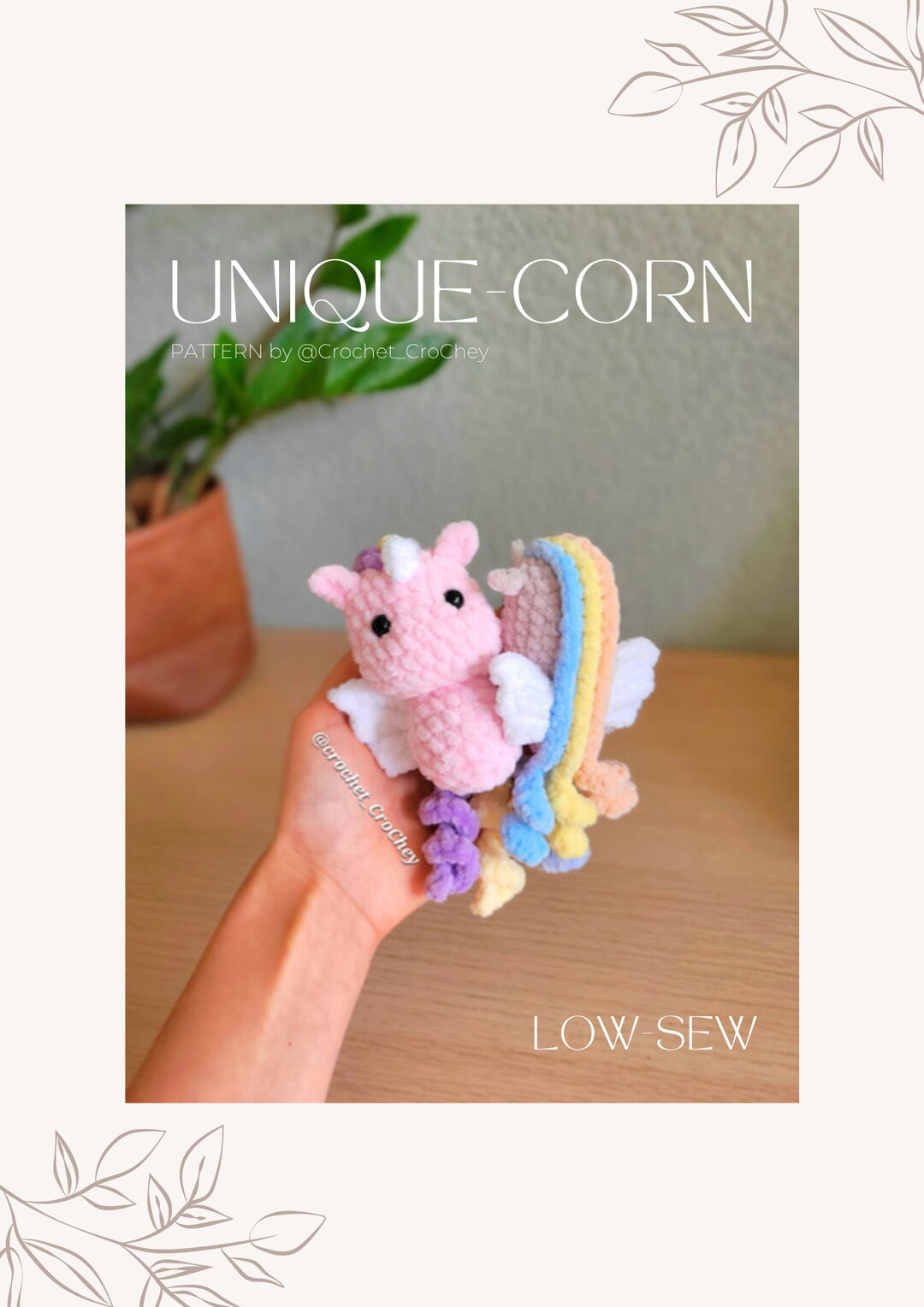 Unique-corn LOW-SOW Pdf Pattern, Adorable Fantasy Unicorn With 2 ...