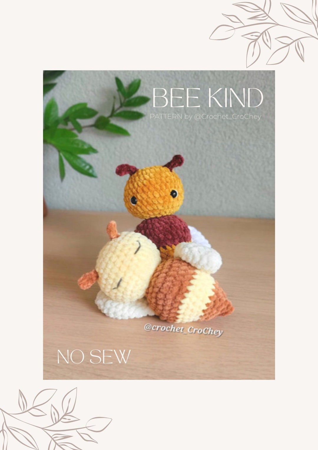 Bee Kind, NO SEW Sleeping Bee PATTERN, Crochet Amigurumi Bee Plushie ...