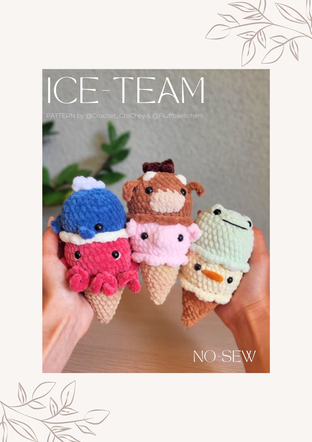 No-sew Crochet Ice Cream Pattern Bundle, 3 in 1 Amigurumi Animals (PDF ...