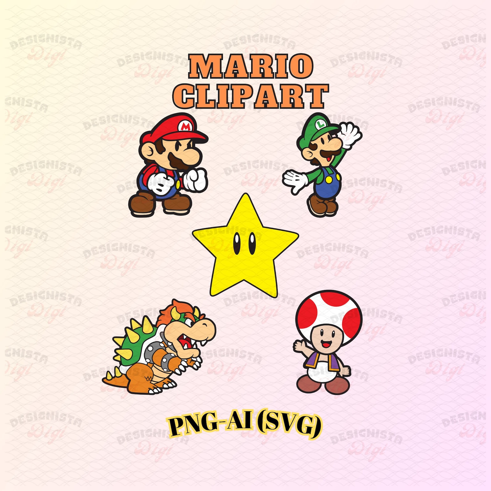 Funny Super Mario Friends Png Svg Ai Bundlesuper Mario - Etsy