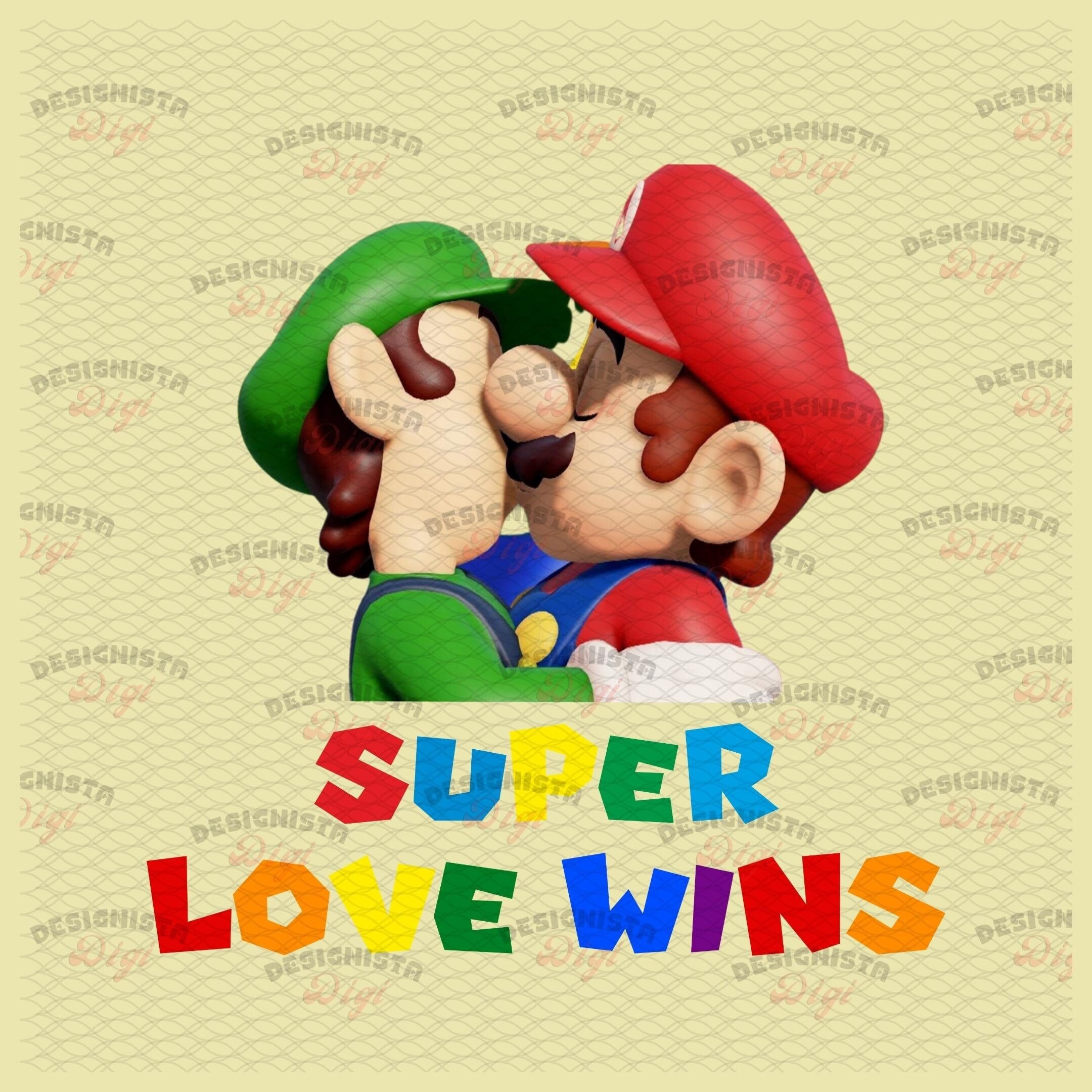 Super Love Wins Mario Luigi Kiss Pngsuper Mario Lgbtq Etsy