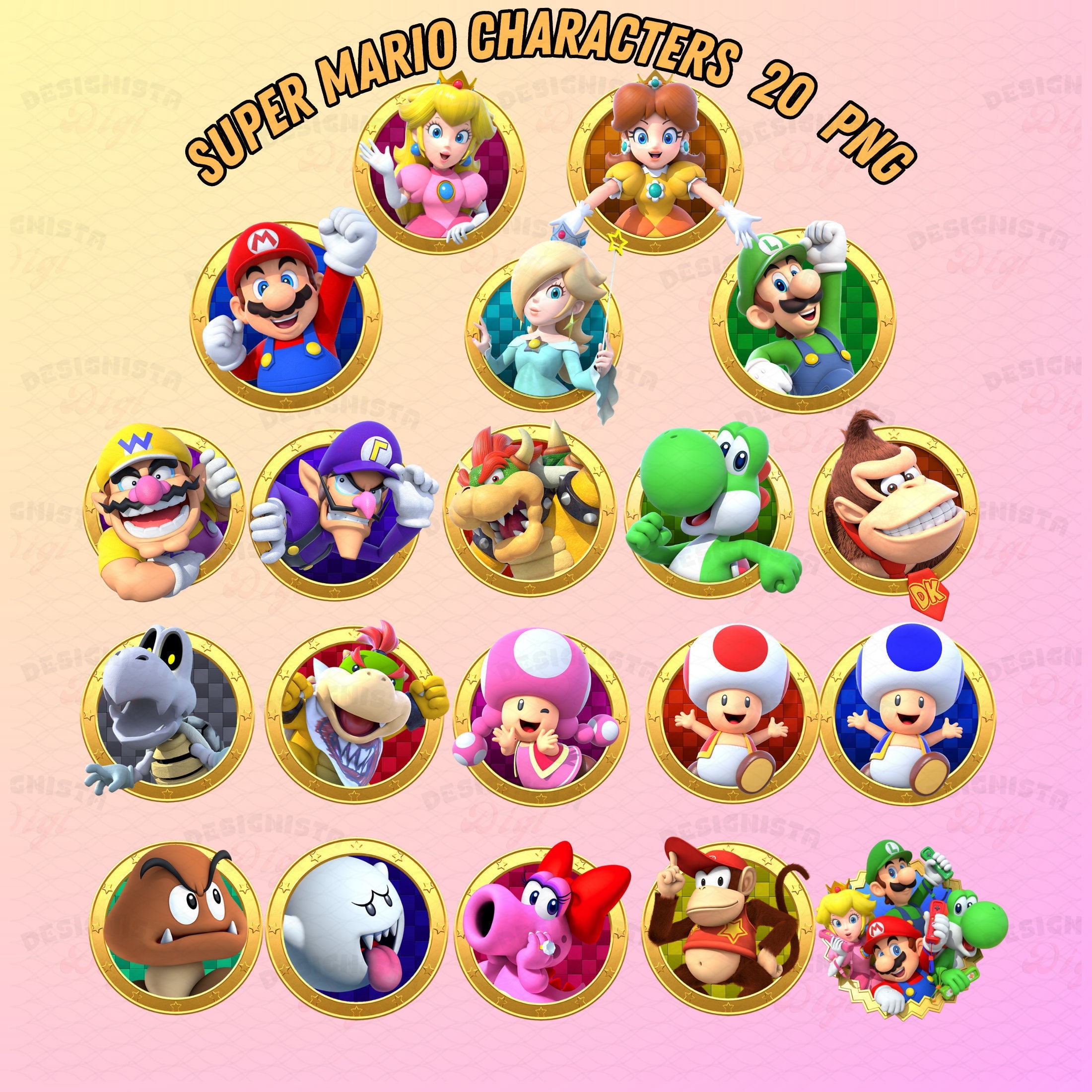 Super Mario Characters Pngmario Circle Pngsuper Mario Etsy