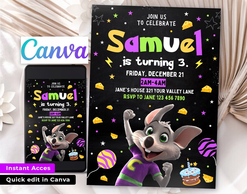 Editable Chuck E Cheese Birthday Invitation Template Digital - Etsy Ireland