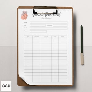 Facial Treatment Record Form - Editable Esthetician Templates ...