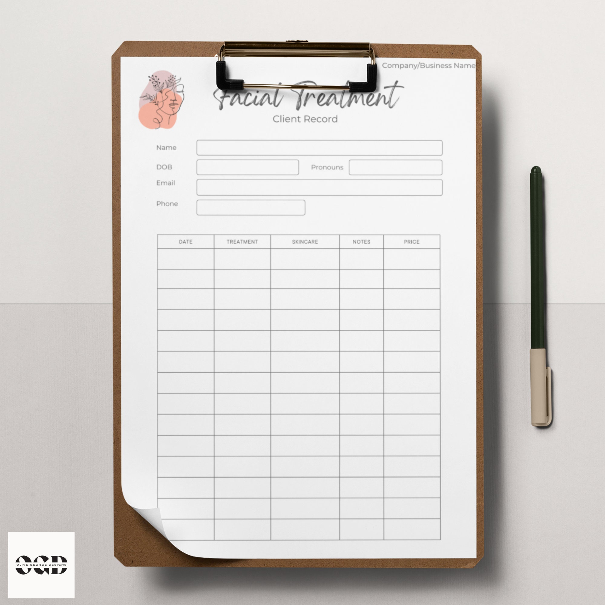 Facial Treatment Record Form - Editable Esthetician Templates ...